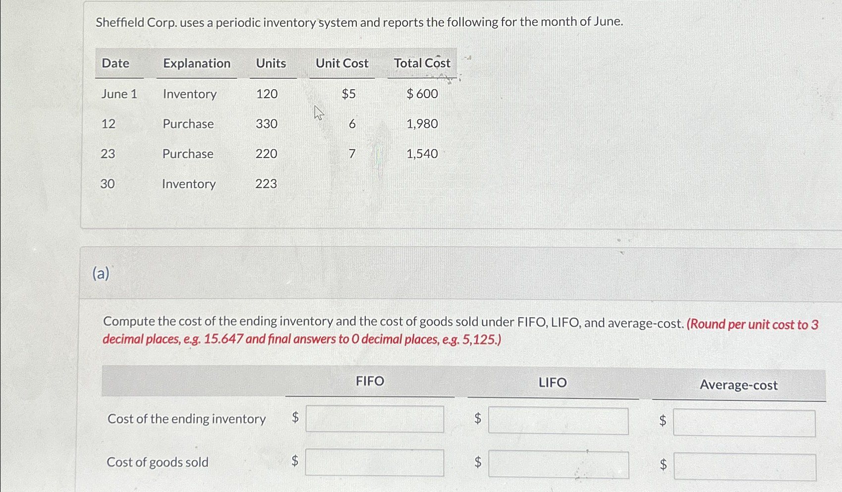 Solved Sheffield Corp. uses a periodic inventory system and | Chegg.com