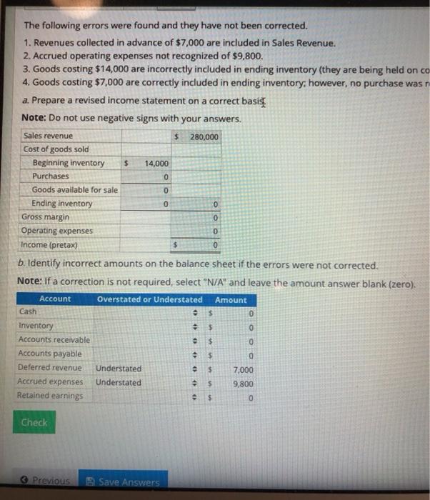 Solved Analyzing Impact of Inventory Errors on Reporting The | Chegg.com