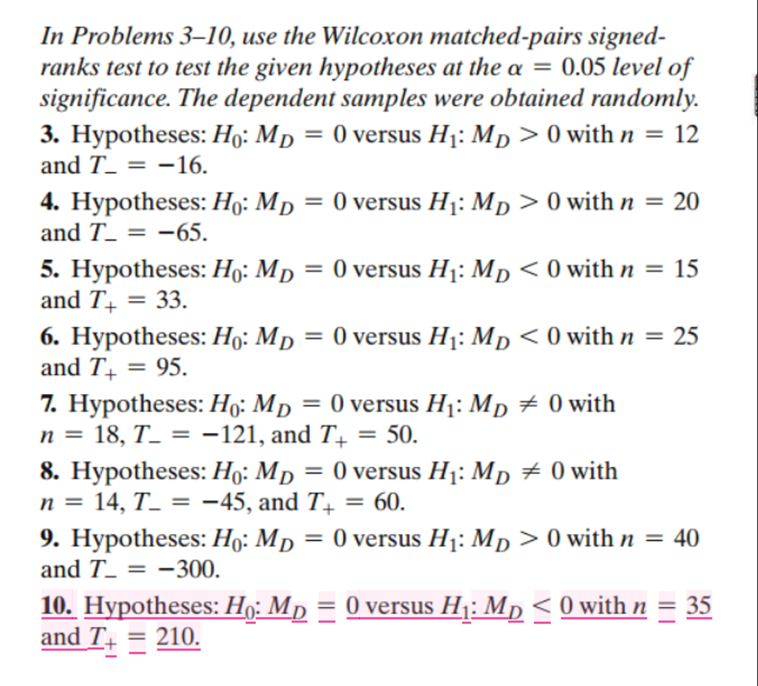 Solved In Problems 3-10, ﻿use the Wilcoxon matched-pairs | Chegg.com
