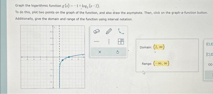 Solved Graph the logarithmic function g(x)=−1+log3(x−2). To | Chegg.com
