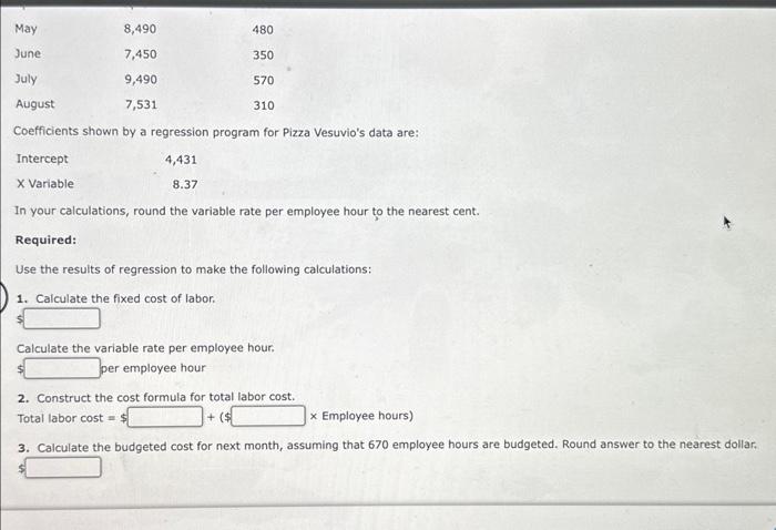 Solved Using Regression to Calculate Fixed Cost, Caiculate | Chegg.com