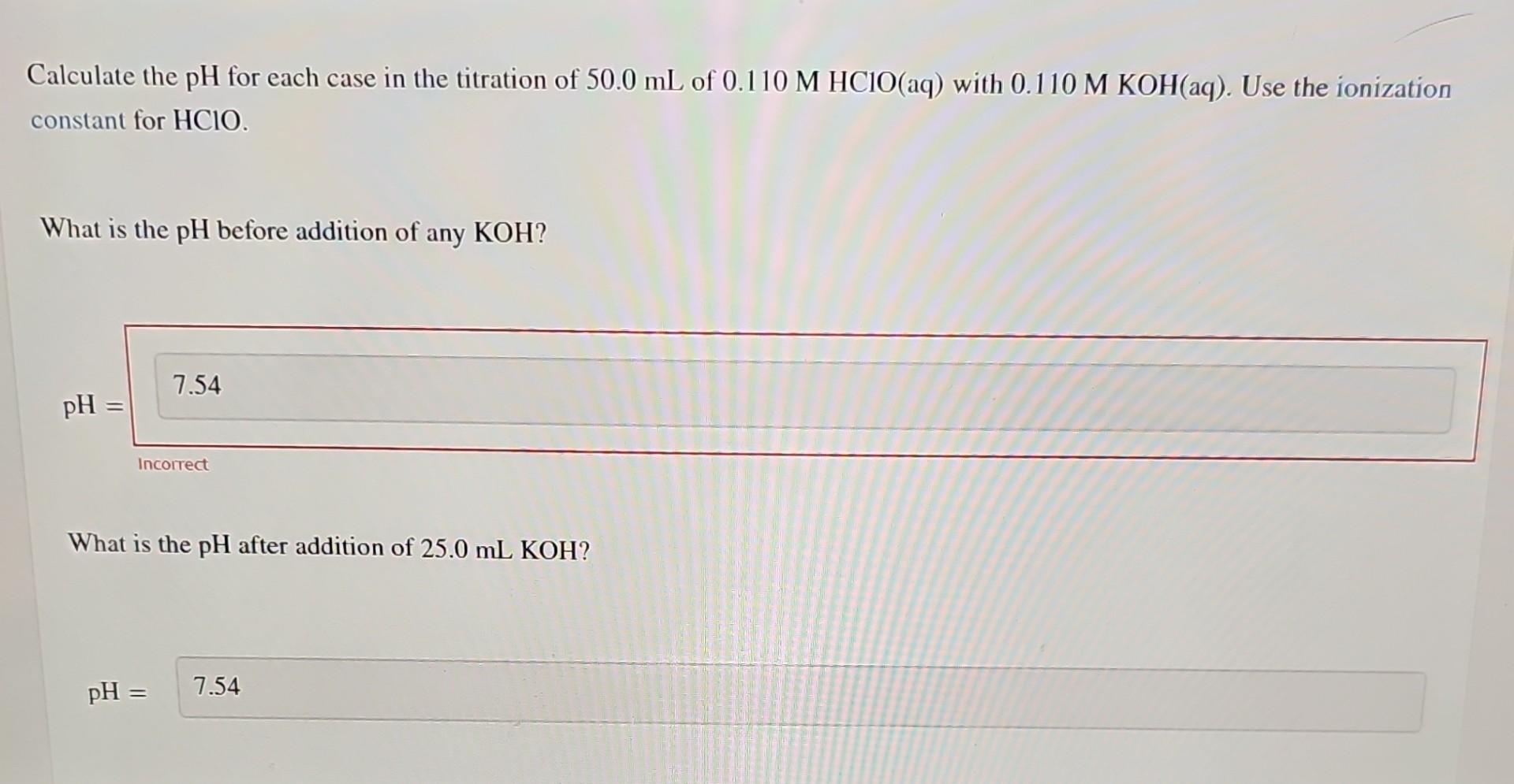 Solved Calculate the pH for each case in the titration of | Chegg.com