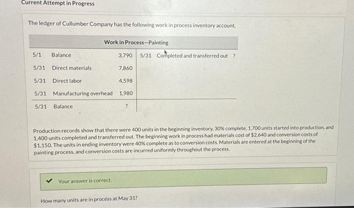 Solved Current Attempt in Progress The ledger of Cullumber | Chegg.com
