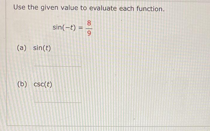 Solved Use the given value to evaluate each function. | Chegg.com