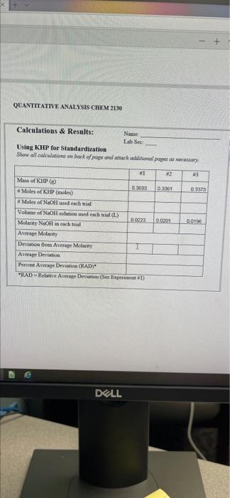 Solved QUANTITATIVE ANALYSIS CHEM 2130 Calculations & | Chegg.com