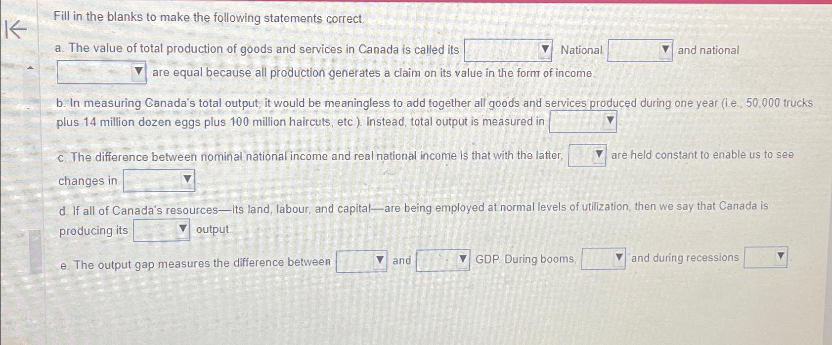 Solved Fill in the blanks to make the following statements | Chegg.com