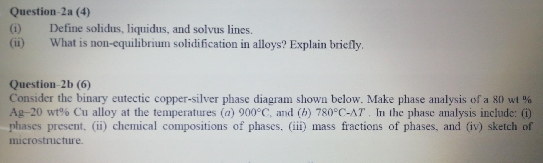 Solved Question-2a (4) (1) Define solidus, liquidus, and | Chegg.com