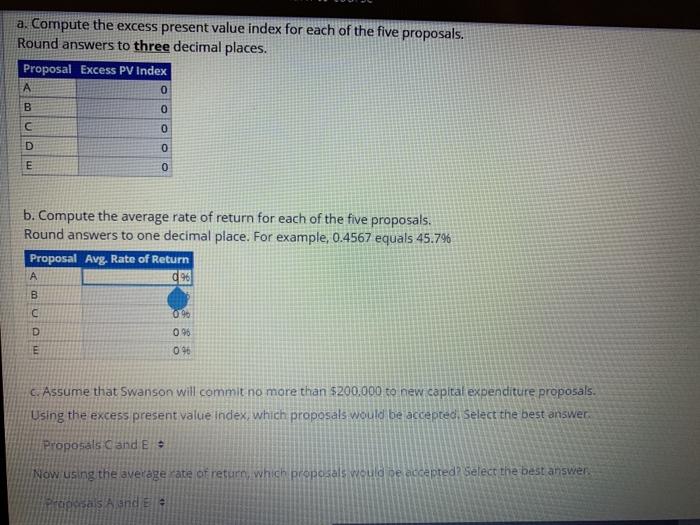 Solved Excess Present Value Index and Average Rate of Return | Chegg.com