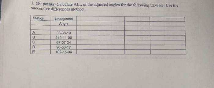 Solved 1. (10 points) Calculate ALL of the adjusted angles | Chegg.com