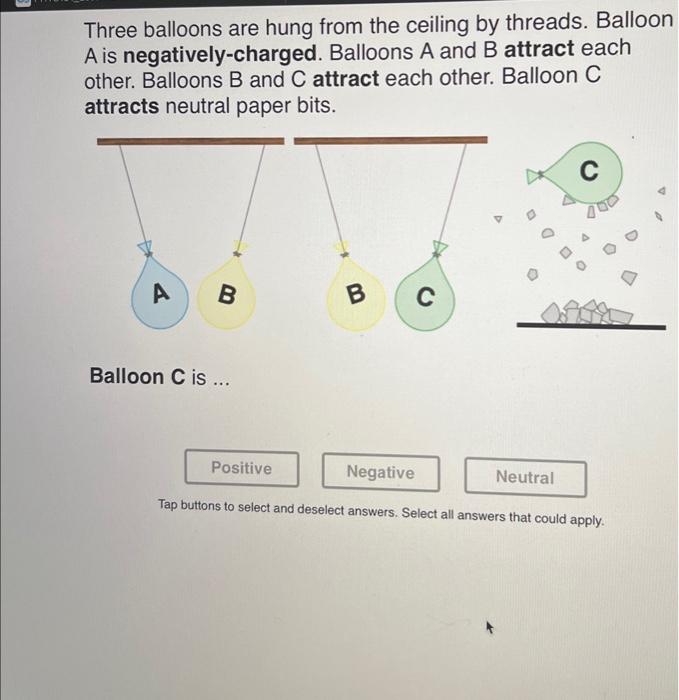 Solved Three balloons are hung from the ceiling by threads. | Chegg.com