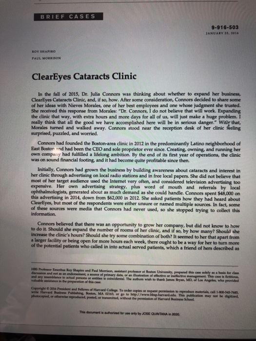 Background In the ClearEyes Cataracts Clinic Case, we | Chegg.com