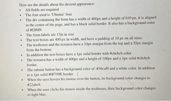 Solved Write The Html Css Code Necessary To Recreate The 0319