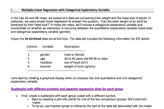 I. Multiple Linear Regression with Categorical | Chegg.com