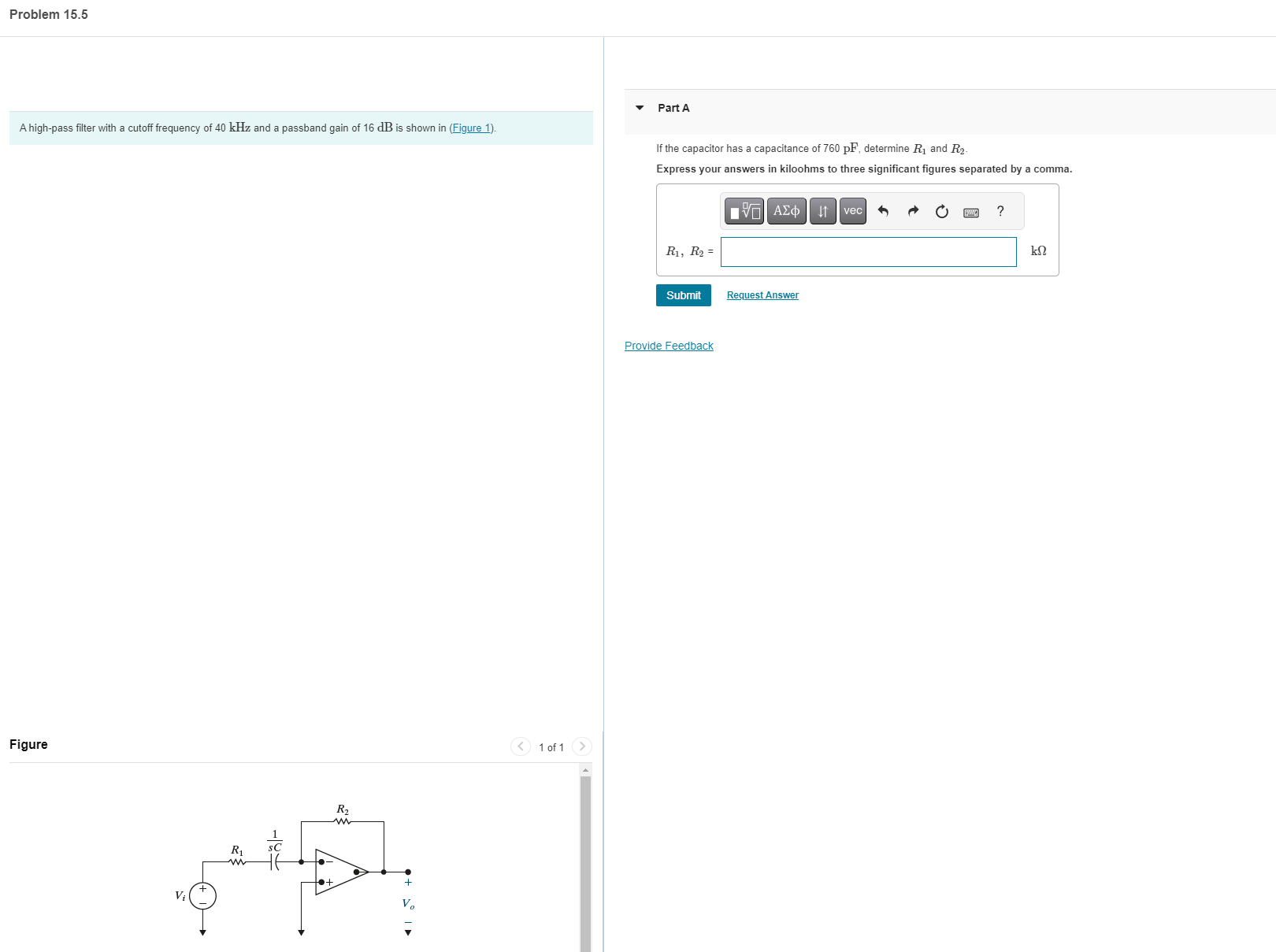 Solved A high-pass filter with a cutoff frequency of 40kHz | Chegg.com