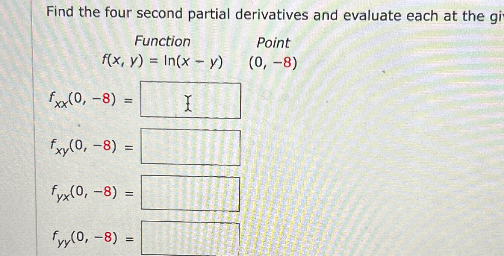 Solved Find the four second partial derivatives and evaluate | Chegg.com