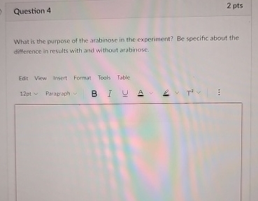 Solved Question 42 ﻿ptsWhat is the purpose of the arabinose | Chegg.com
