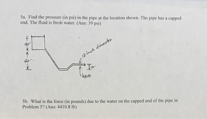 Solved 5a. Find the pressure (in psi) in the pipe at the | Chegg.com