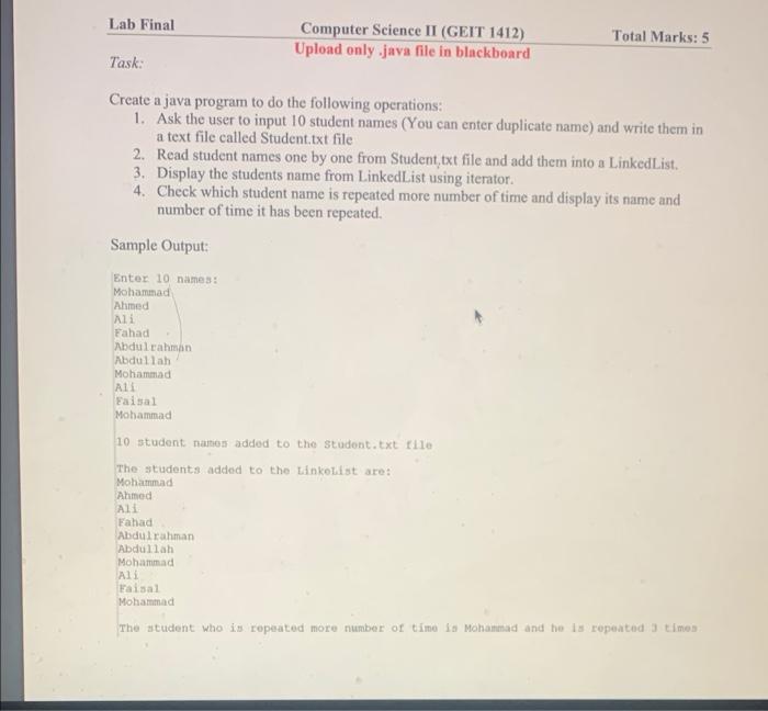 Solved Lab Final Computer Science II (GEIT 1412) Upload | Chegg.com