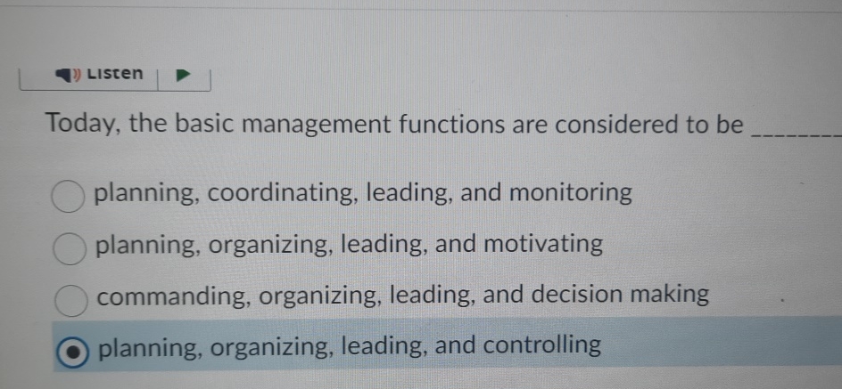 Solved ListenToday, the basic management functions are | Chegg.com