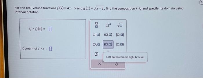 Solved For the real-valued functions f(x)=4x−5 and g(x)=x+2, | Chegg.com