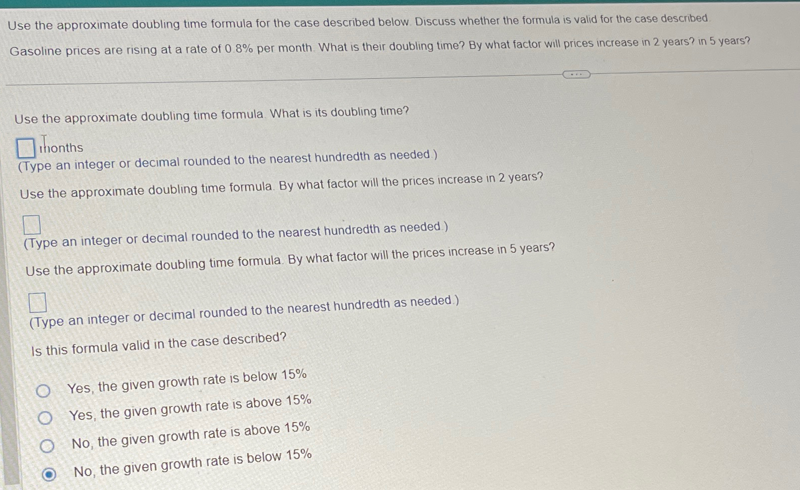 Solved Use the approximate doubling time formula for the | Chegg.com