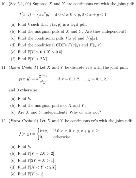 Solved 10. (Sec 5.1, 00) Suppose X and Y are continuous rvs | Chegg.com