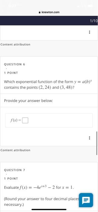 Solved knewton.com 1/10 Content attribution QUESTION 6 1 | Chegg.com