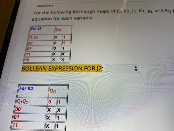 Solved QUESTIONS For the following Karnaugh maps of J2, K2, | Chegg.com