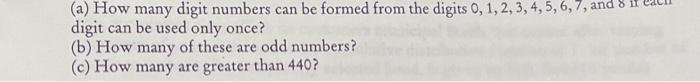 Solved (a) How many digit numbers can be formed from the | Chegg.com
