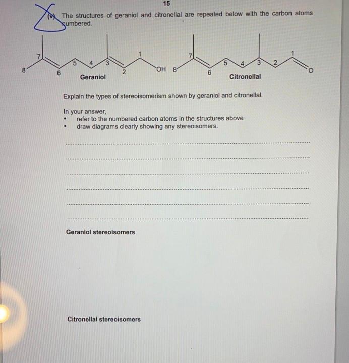 Solved You 15 The structures of geraniol and citronellal are | Chegg.com