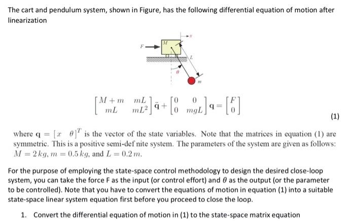 Solved The cart and pendulum system, shown in Figure, has | Chegg.com