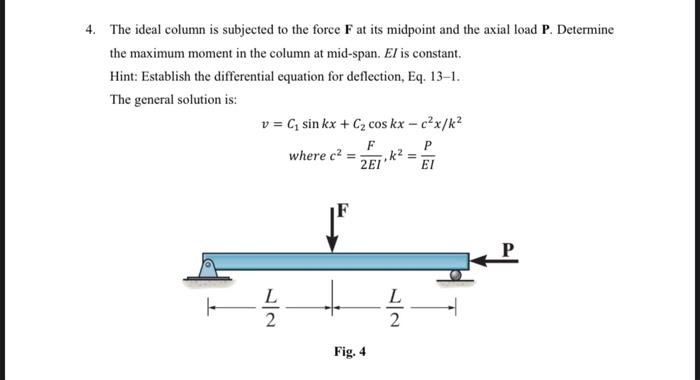 Solved 4. The ideal column is subjected to the force F at | Chegg.com