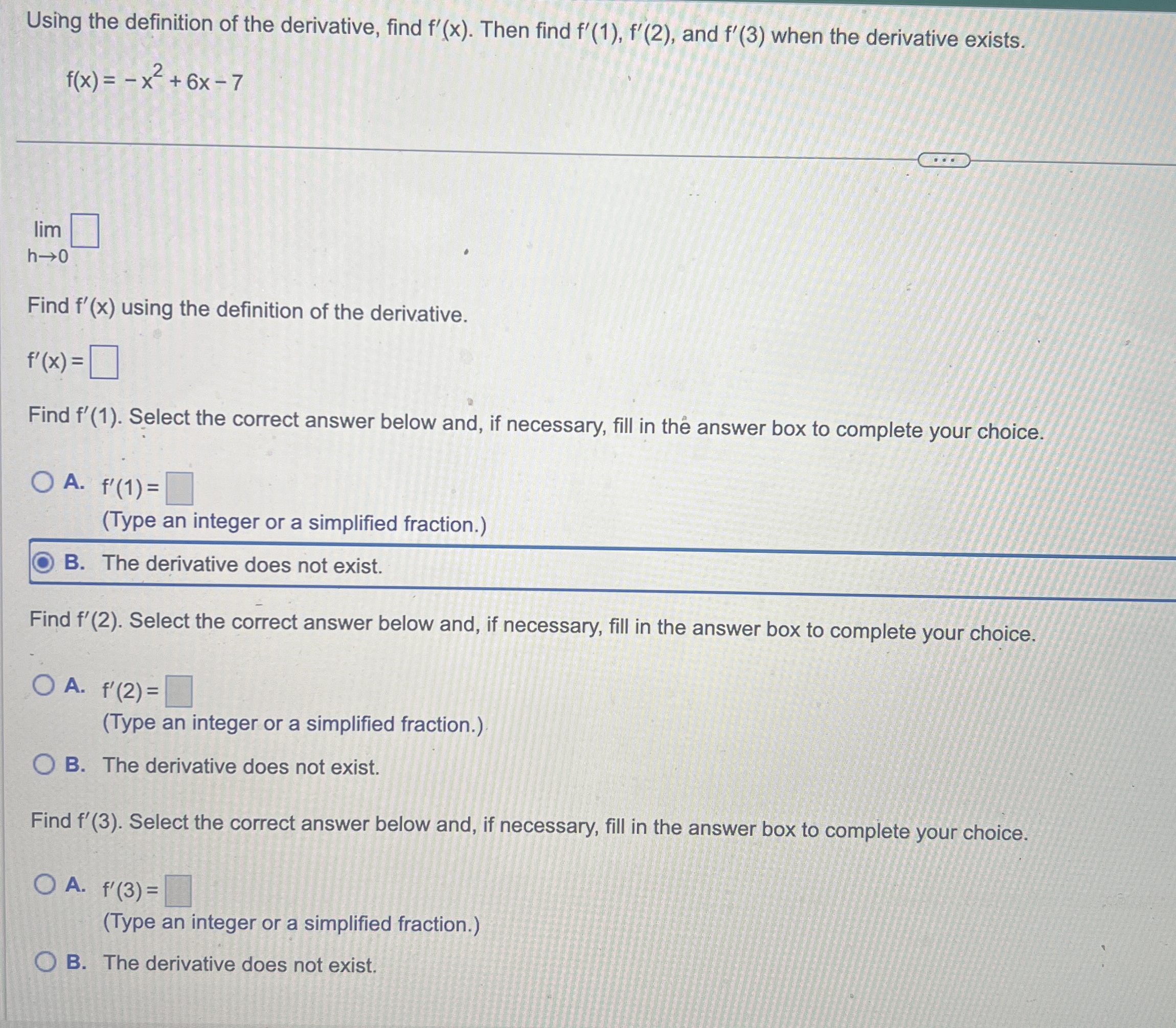 Solved How to solve Using the definition of the derivative, | Chegg.com