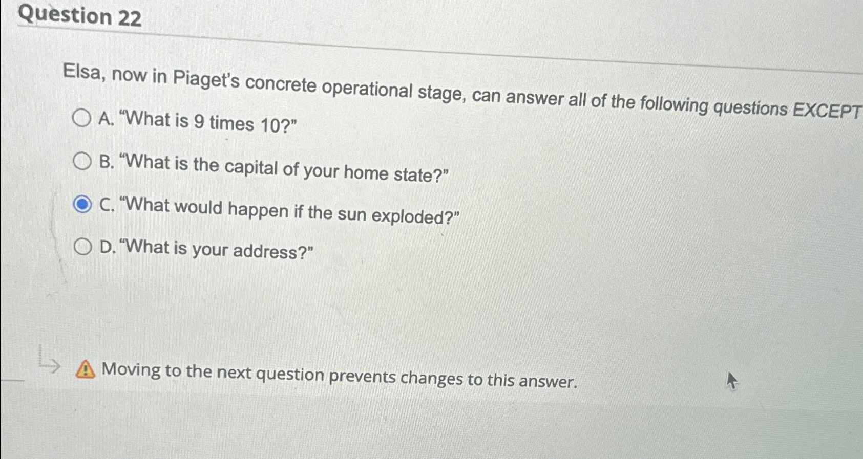 Solved Question 22Elsa, now in Piaget's concrete operational | Chegg.com