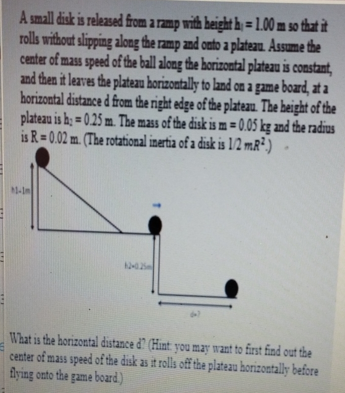 Solved A small disk is released from armp mith height | Chegg.com