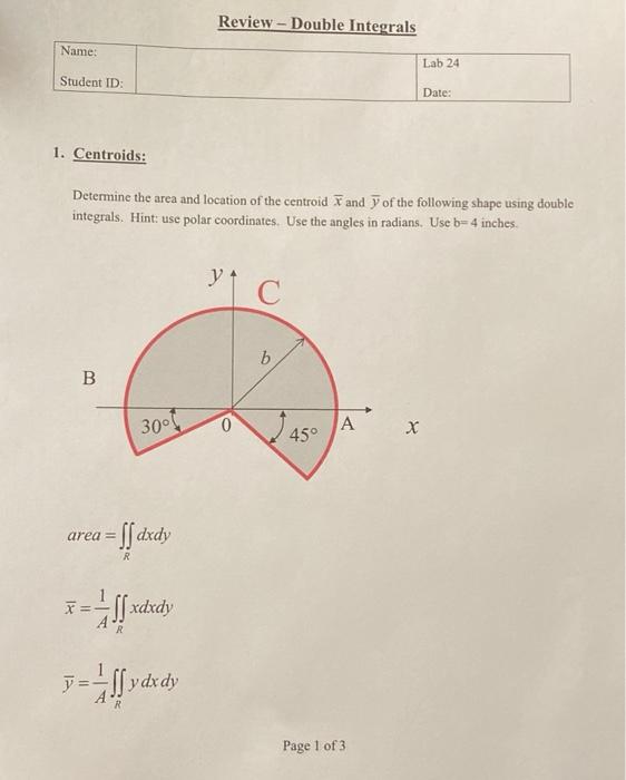 Solved Review - Double Integrals Name: Lab 24 Student ID: | Chegg.com