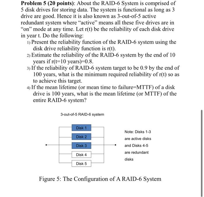 Solved Problem 5 (20 points): About the RAID-6 System is | Chegg.com