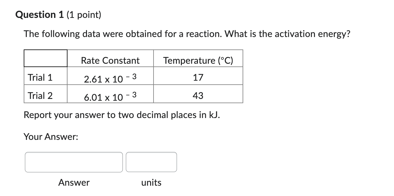 Solved Question 1 (1 ﻿point)The following data were obtained | Chegg.com