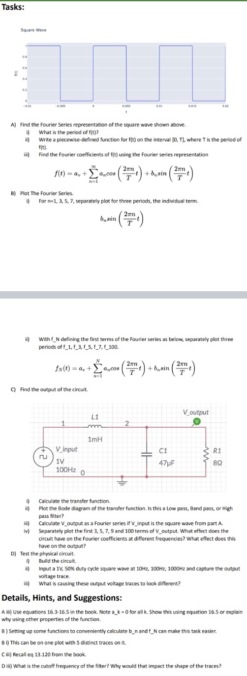 Solved Tasks:Square WaveA) ﻿Find the Fourier Series | Chegg.com