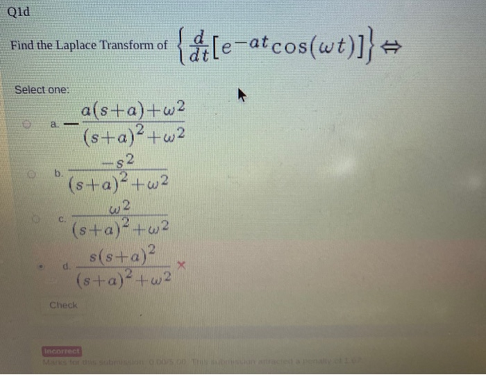 Solved Qld Find the Laplace Transform ot { [e-at cos(wt)]} | Chegg.com