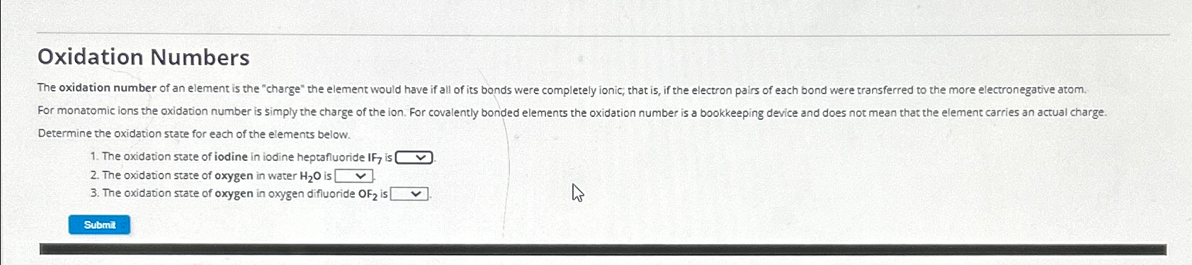 Solved Oxidation NumbersDetermine the oxidation state for | Chegg.com