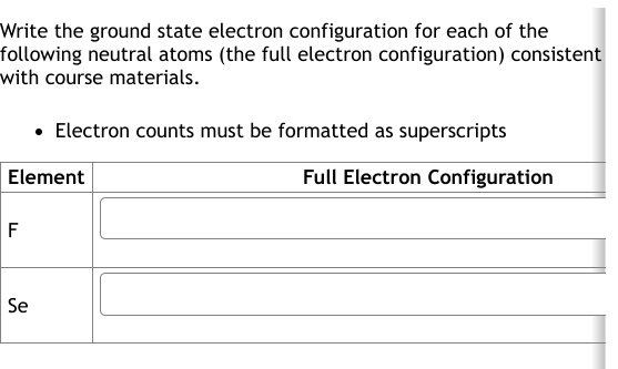 Solved Write The Ground State Electron Configuration For