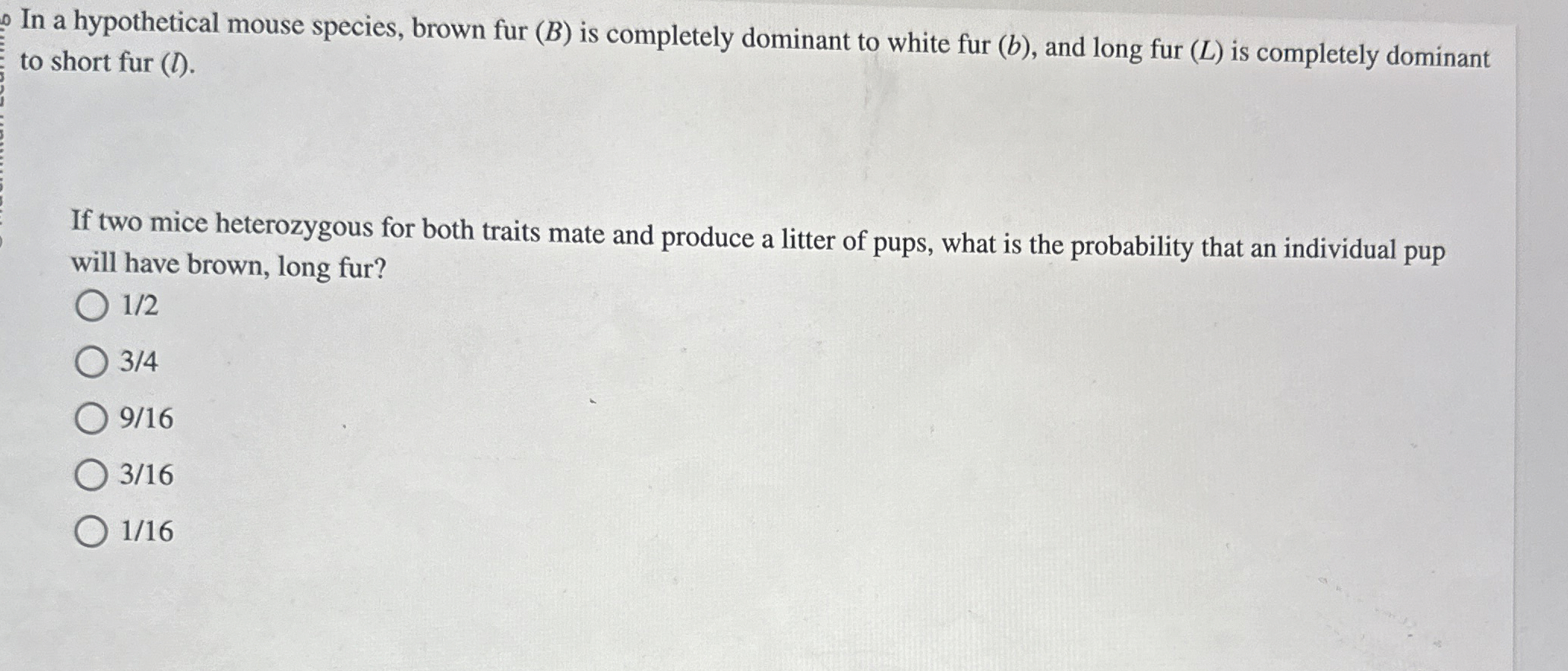 Solved In a hypothetical mouse species, brown fur (B) ﻿is | Chegg.com