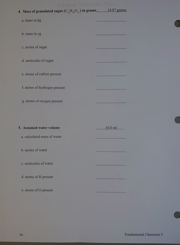 Solved Arkusis Scholastie Press Lab 8. Gram - Mole - | Chegg.com