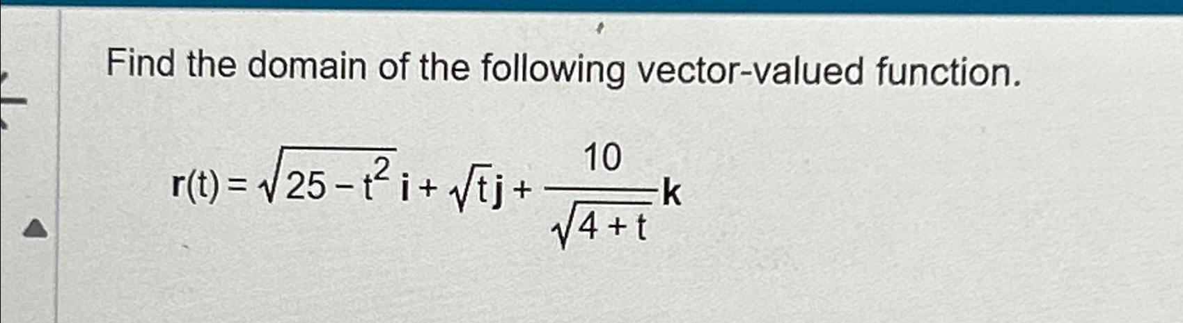 Solved Find the domain of the following vector-valued | Chegg.com