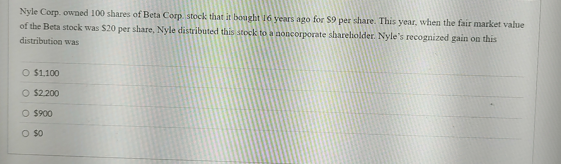 Solved Nyle Corp. owned 100 ﻿shares of Beta Corp. stock that | Chegg.com