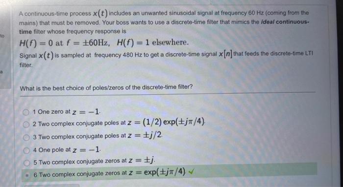 Solved A continuous-time process x(t) includes an unwanted | Chegg.com