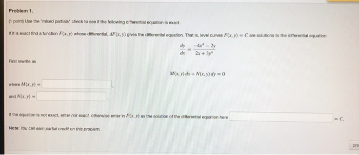 Solved Problem 1. (1 points Use the "mixed partials" check | Chegg.com