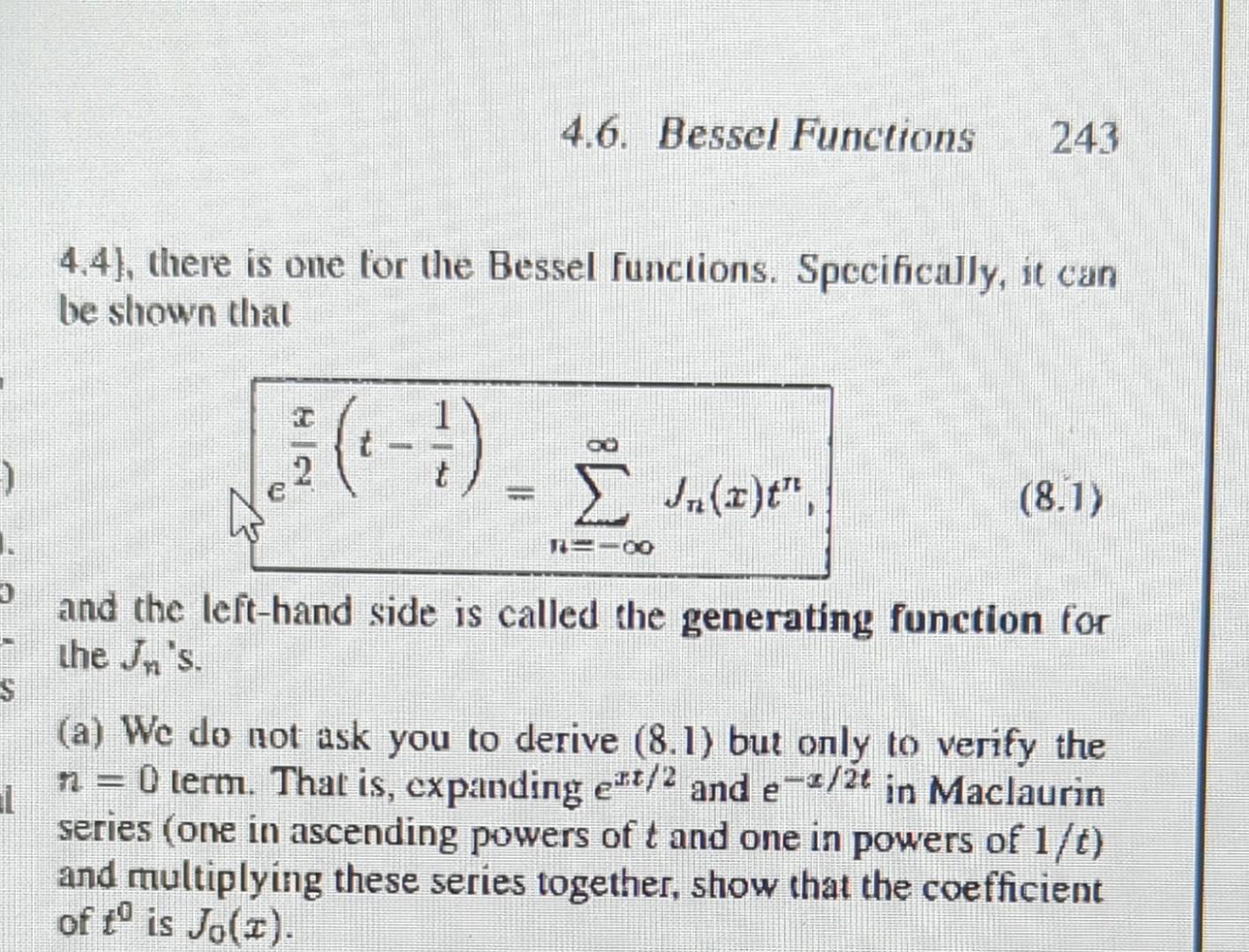 Solved 4.6. Bessel Functions 243 4.4), there is one for the | Chegg.com