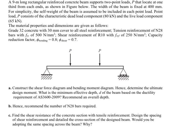Solved A 9-m long rectangular reinforced concrete beam | Chegg.com